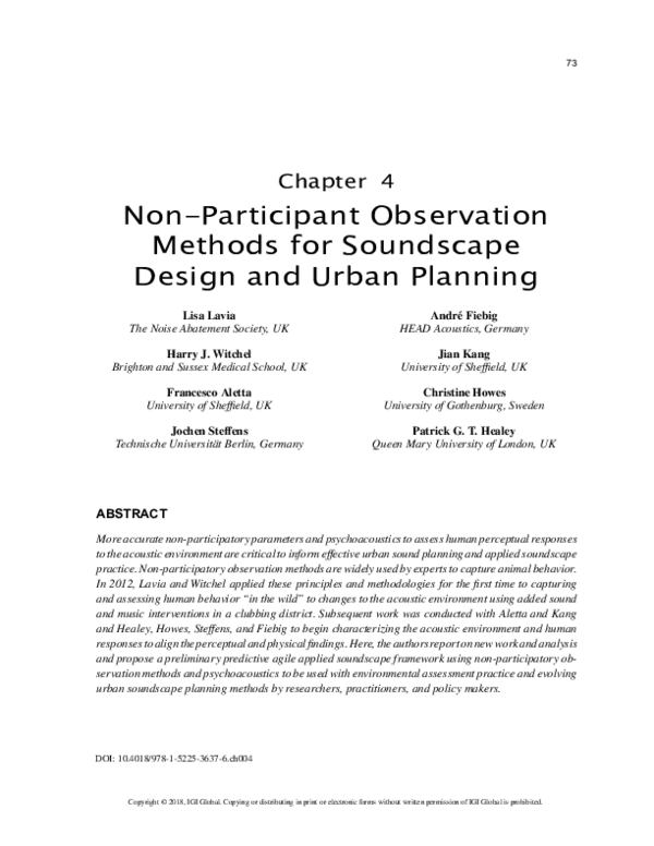 (PDF) Non-Participant Observation Methods for Soundscape Design and ...