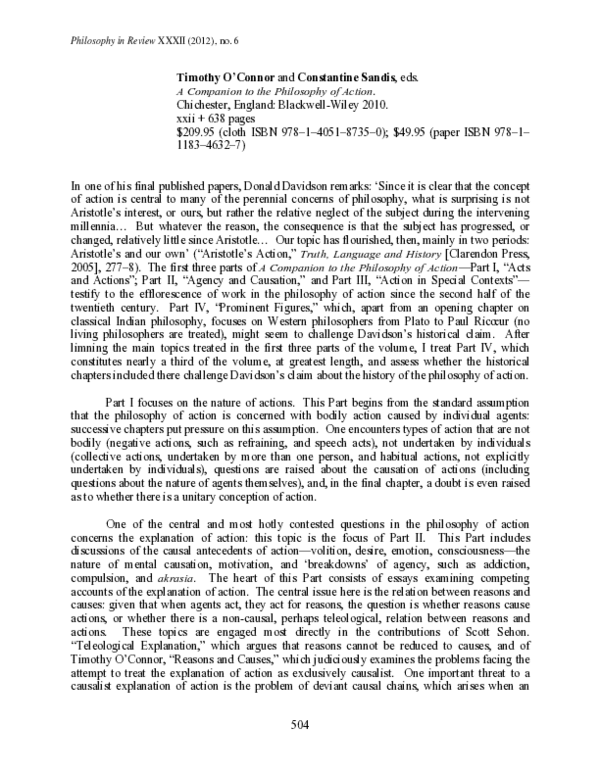 (PDF) Timothy O’Connor and Constantine Sandis, eds. , A Companion to ...