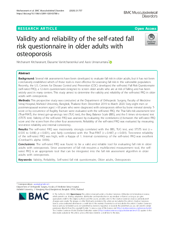 (PDF) Validity and reliability of the self-rated fall risk ...