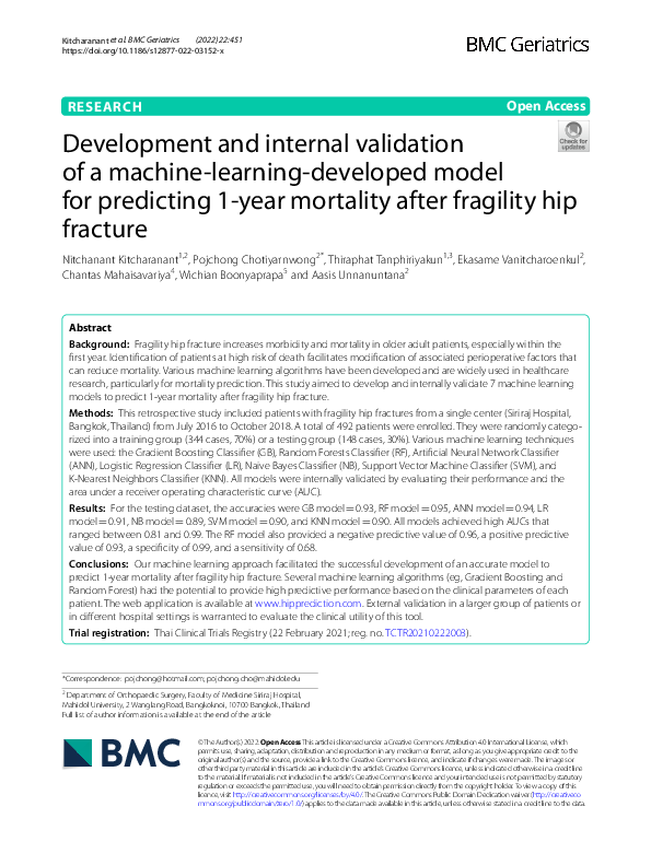 (PDF) Development and internal validation of a machine-learning ...