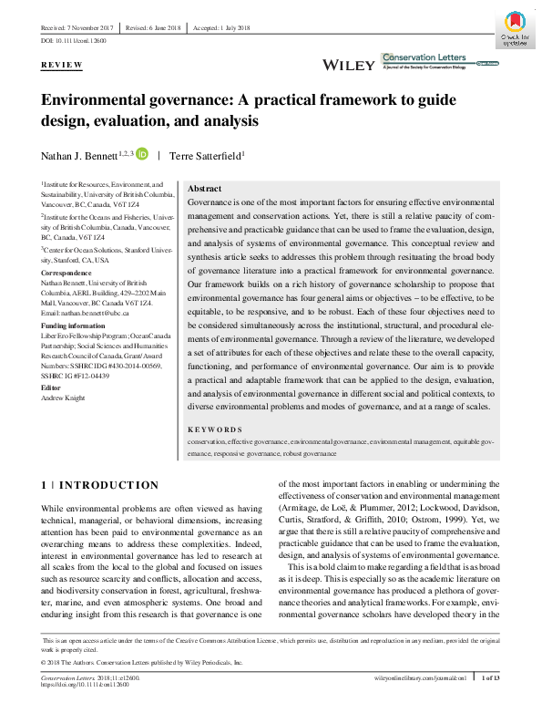 (PDF) Environmental governance: A practical framework to guide design ...