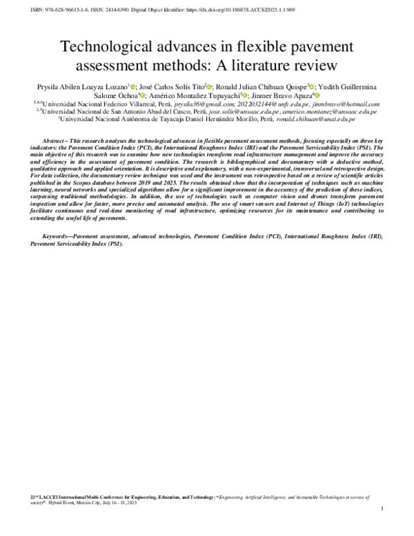 (PDF) Technological advances in flexible pavement assessment methods: A literature review