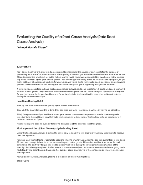 (PDF) Evaluating the Quality of a Root Cause Analysis (Rate Root Cause Analysis