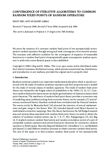 (PDF) Convergence of iterative algorithms to common random fixed points of random operators