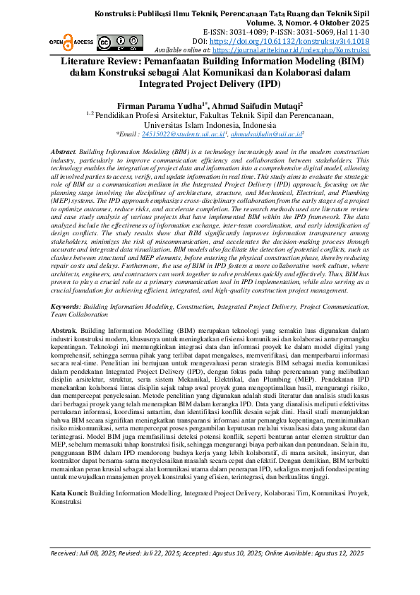 (PDF) Literature Review: Pemanfaatan Building Information Modeling (BIM) dalam Konstruksi ...