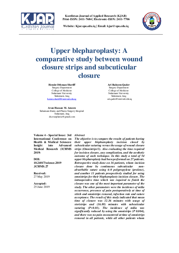 (PDF) Upper Blepharoplasty: A comparative study between wound closure ...