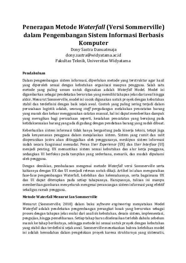 (PDF) Penerapan Metode Waterfall (Versi Sommerville) dalam Pengembangan ...