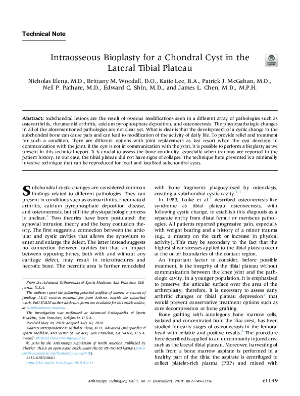 (PDF) Intraosseous Bioplasty for a Chondral Cyst in the Lateral Tibial ...