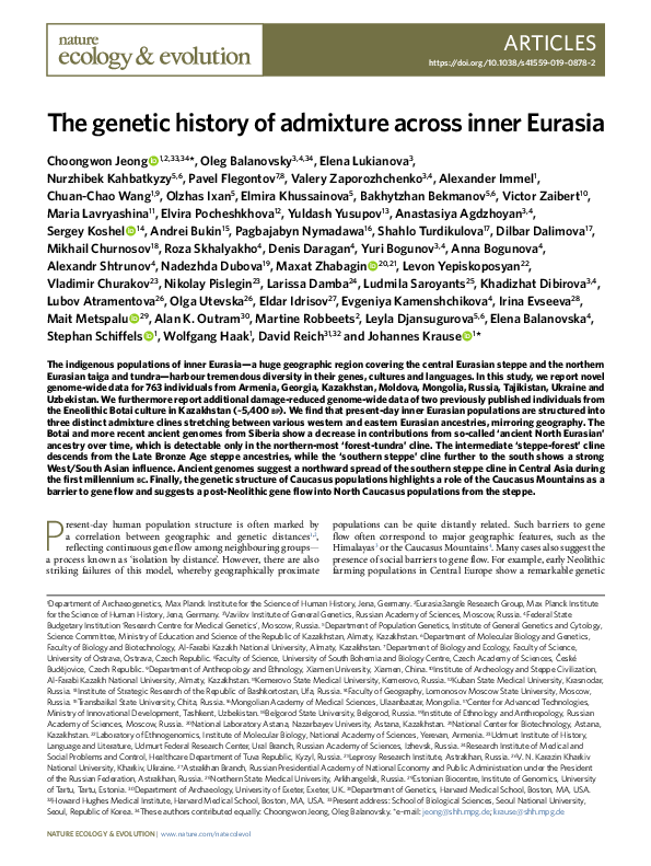 (PDF) The genetic history of admixture across inner Eurasia