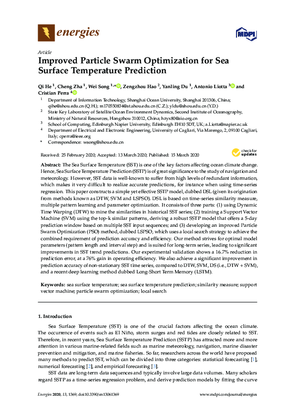 (PDF) Improved Particle Swarm Optimization for Sea Surface Temperature Prediction