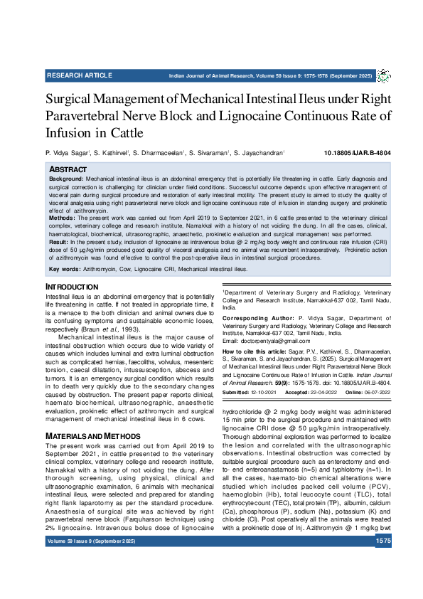(PDF) Surgical Management of Mechanical Intestinal Ileus under Right ...