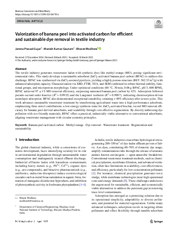 (PDF) Valorization of banana peel into activated carbon for efficient and sustainable dye ...