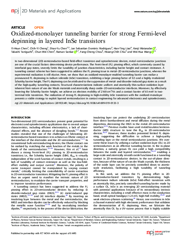 (PDF) Oxidized-monolayer tunneling barrier for strong Fermi-level ...