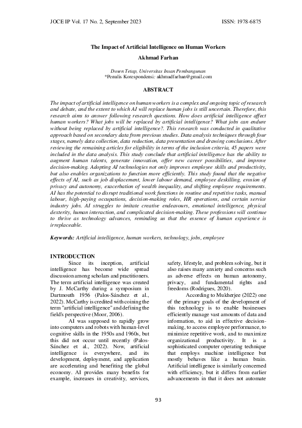 (PDF) The Impact of Artificial Intelligence on Human Workers
