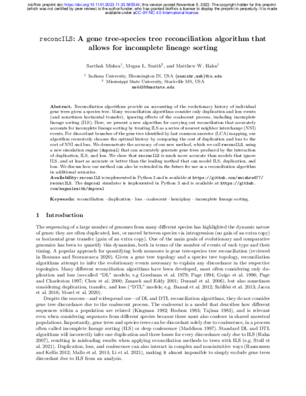 (PDF) reconcILS: A gene tree-species tree reconciliation algorithm that ...