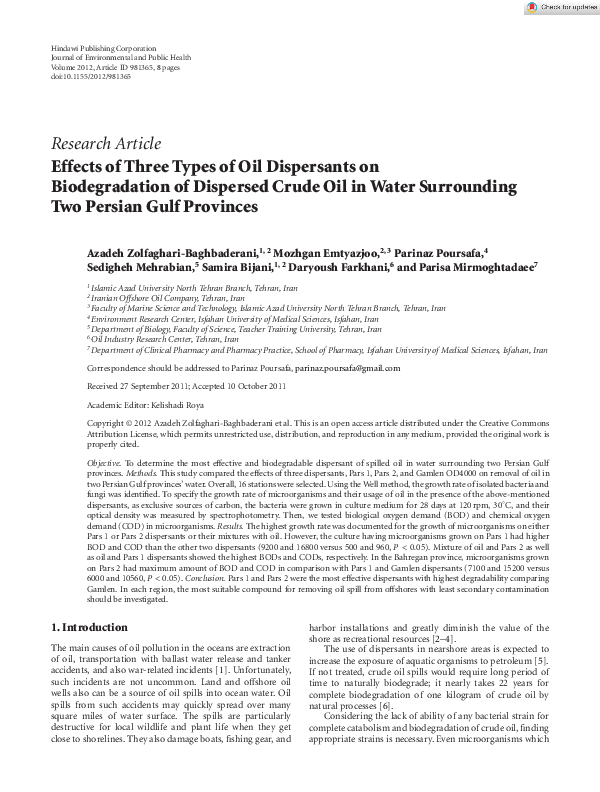 (PDF) Effects of Three Types of Oil Dispersants on Biodegradation of ...