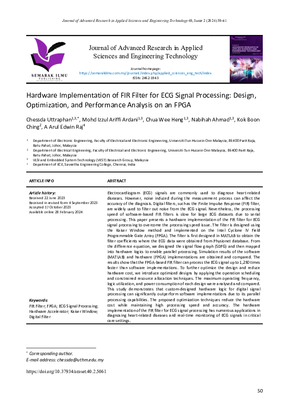 (PDF) Hardware Implementation of FIR Filter for ECG Signal Processing ...