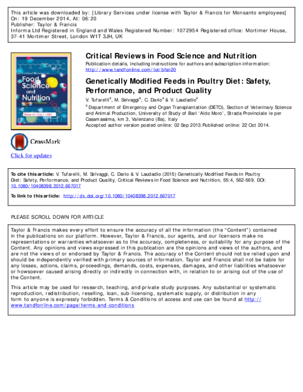 (PDF) Genetically Modified Feeds in Poultry Diet: Safety, Performance ...