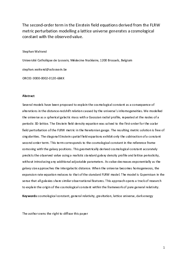 (PDF) The second-order term in the Einstein field equations derived ...