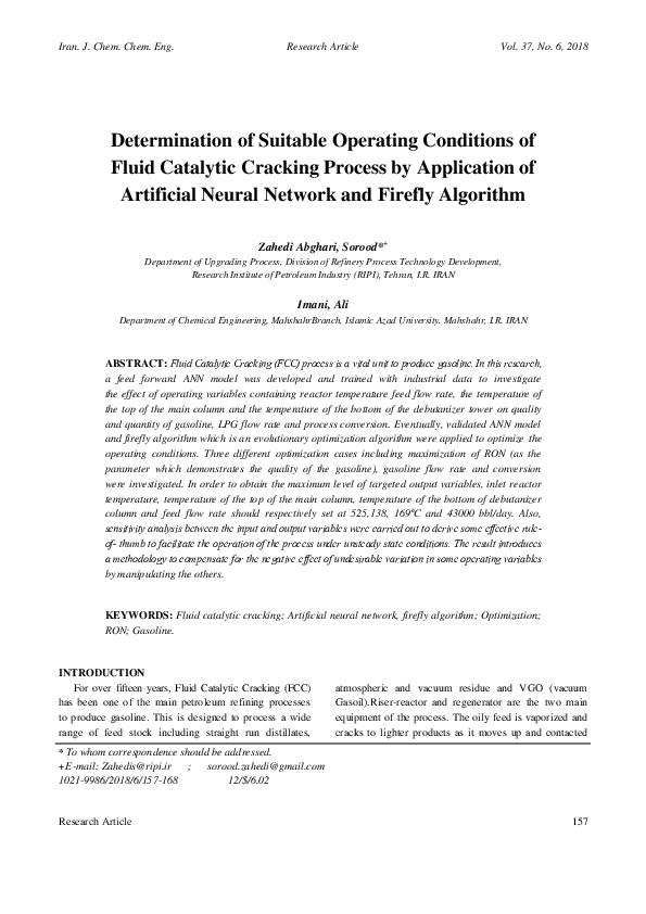 (PDF) Determination of Suitable Operating Conditions of Fluid Catalytic ...