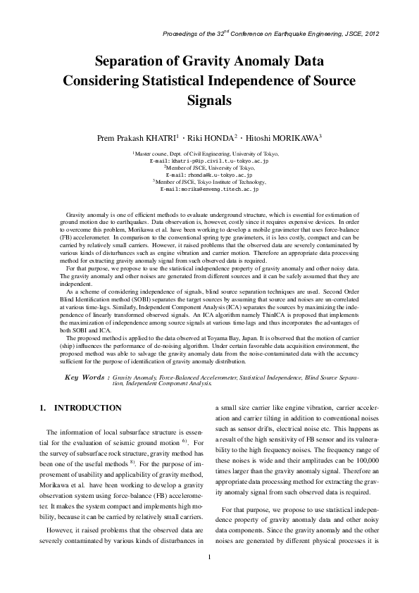 (PDF) Separation of Gravity Anomaly Data Considering Statistical ...