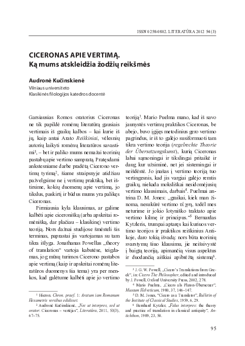 (PDF) Ciceronas apie vertimą. Ką mums atskleidžia žodžių reikšmės ...