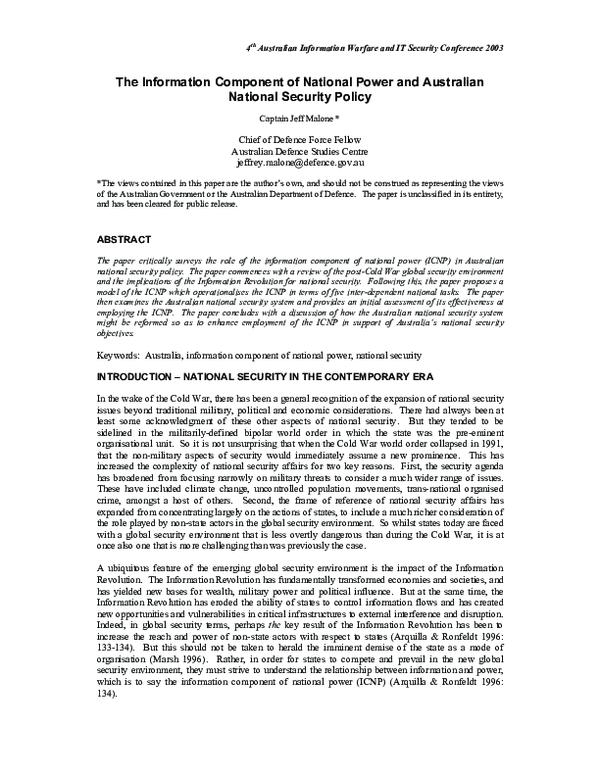 (PDF) The Information Component of National Power and Australian ...