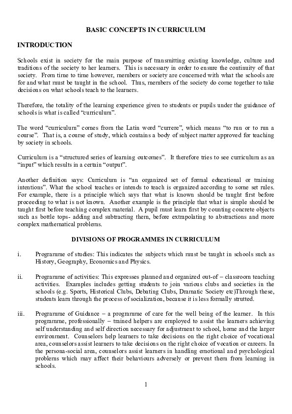 (PDF) INTRODUCTION TO AND BASIC CONCEPTS IN CURRICULUM PROCESS