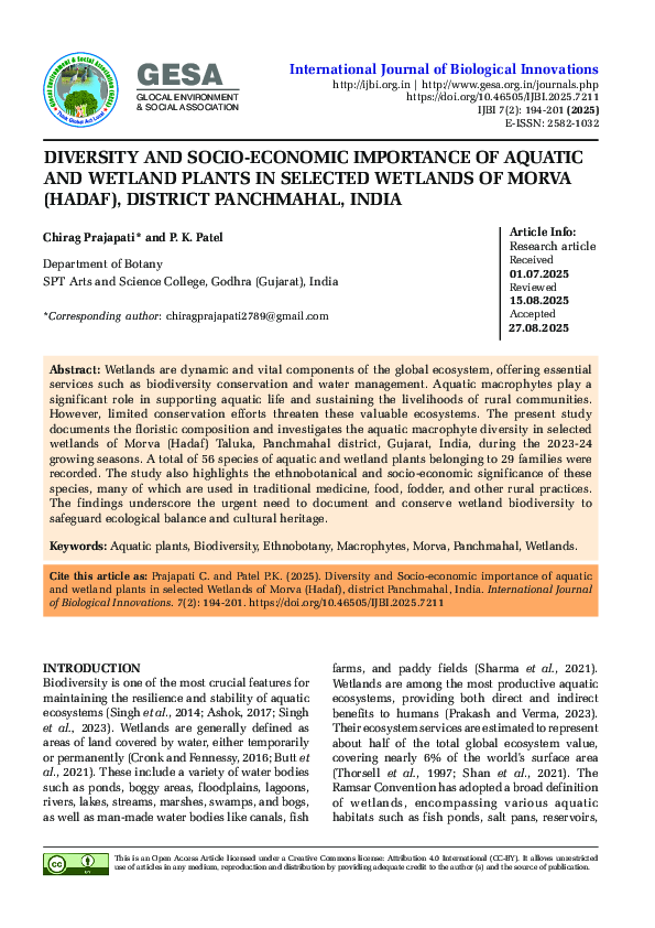(PDF) Diversity and Socio-economic importance of aquatic and wetland ...