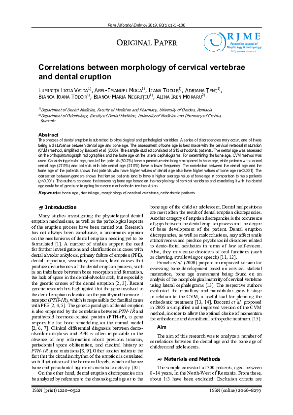 (PDF) Correlations between morphology of cervical vertebrae and dental ...