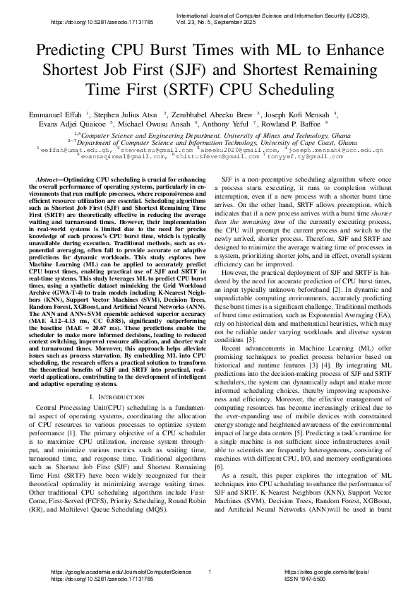 (PDF) Predicting CPU Burst Times with ML to Enhance Shortest Job First ...