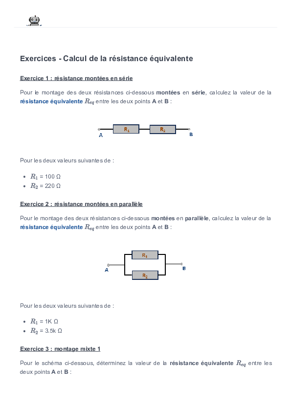 (PDF) Calcul de la résistance équivalente (Montage série, parallèle et ...