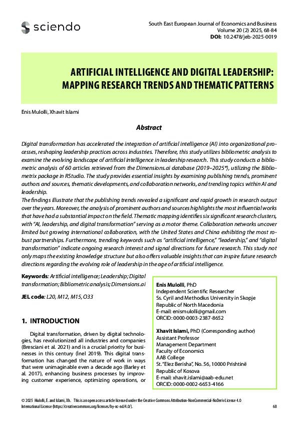 (PDF) Artificial Intelligence and Digital Leadership: Mapping Research Trends and Thematic Patterns