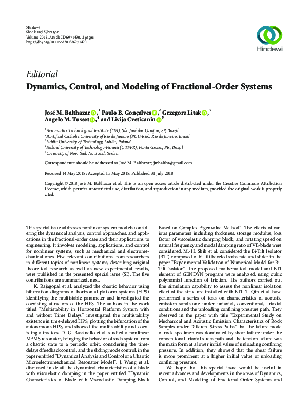 (PDF) Dynamics, Control, and Modeling of Fractional-Order Systems