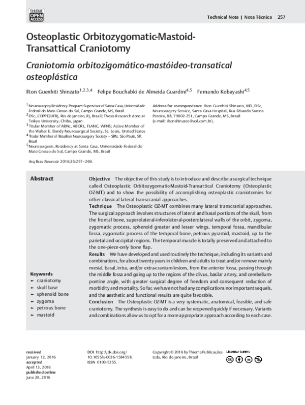 (PDF) Osteoplastic Orbitozygomatic-Mastoid-Transattical Craniotomy