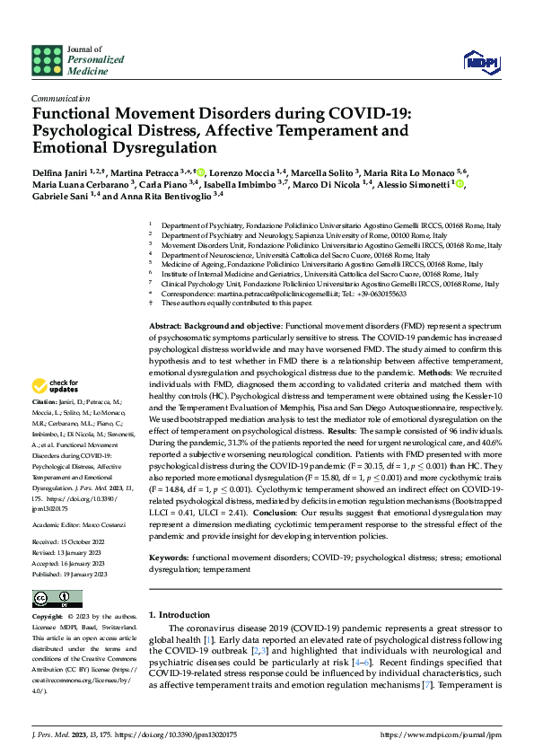 (PDF) Functional Movement Disorders during COVID-19: Psychological ...