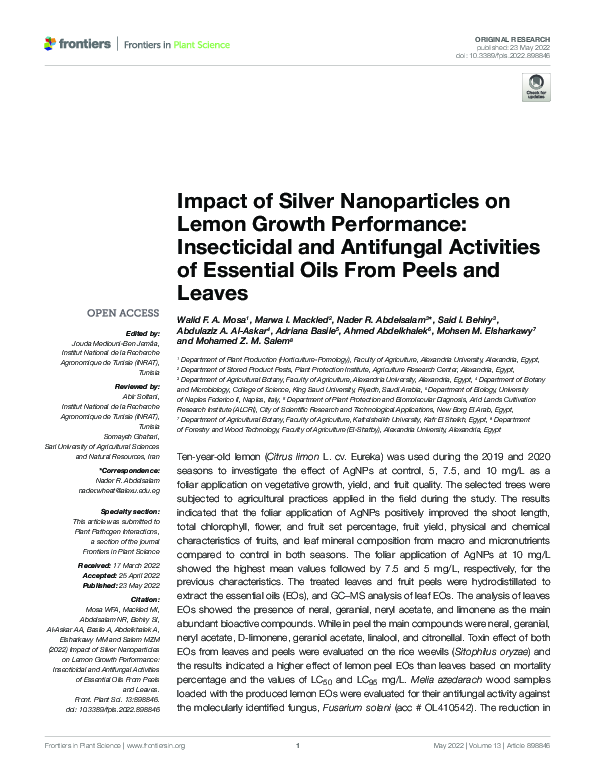 (PDF) Impact of Silver Nanoparticles on Lemon Growth Performance ...