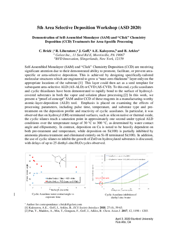 (PDF) Demonstration of Self-Assembled Monolayer (SAM) and "Click" Chemistry Deposition (CCD ...