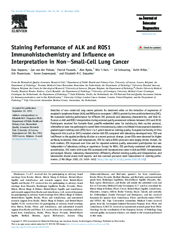 (PDF) Staining Performance of ALK and ROS1 Immunohistochemistry and ...