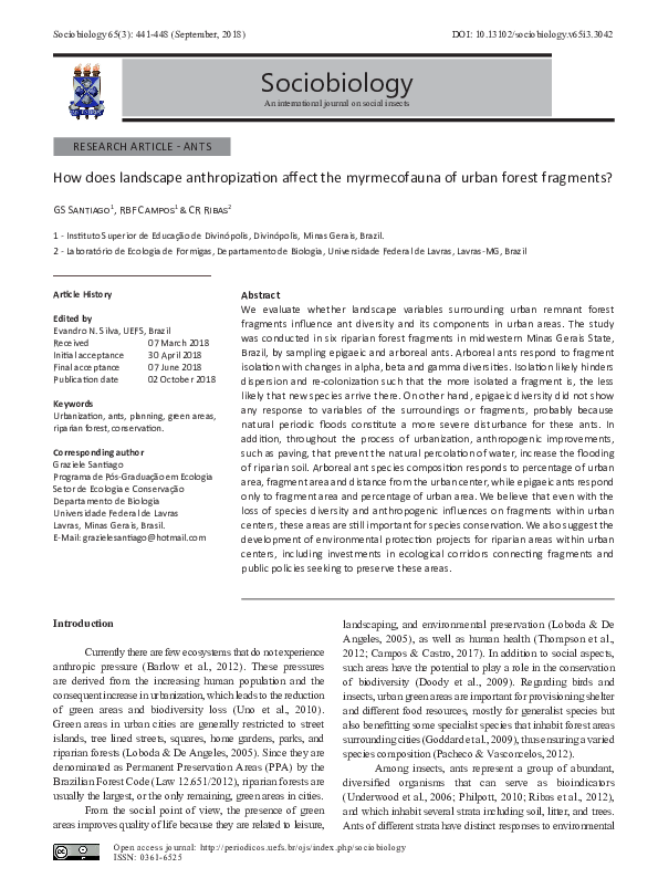 (PDF) How does landscape anthropization affect the myrmecofauna of ...