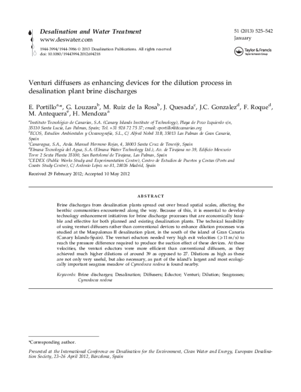 (PDF) Venturi diffusers as enhancing devices for the dilution process ...