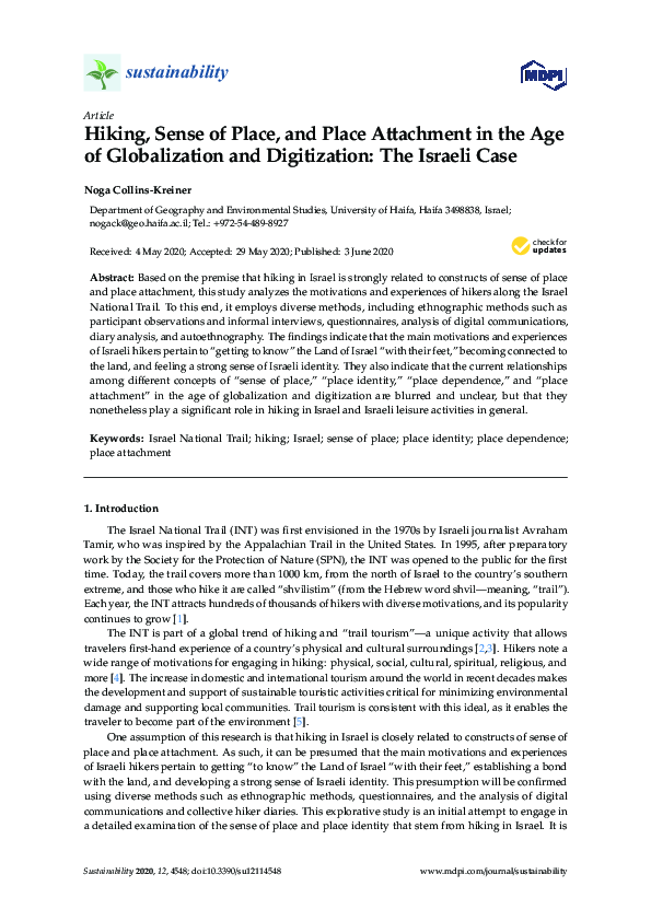 (PDF) Hiking, Sense of Place, and Place Attachment in the Age of ...
