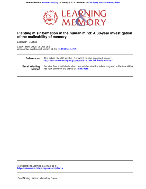 (PDF) of the malleability of memory Planting misinformation in the ...
