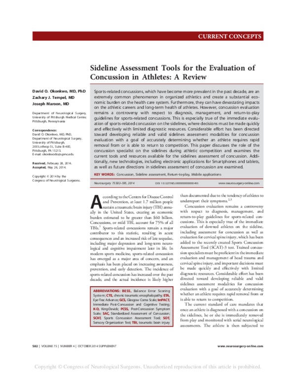 (PDF) Sideline assessment tools for the evaluation of concussion in ...