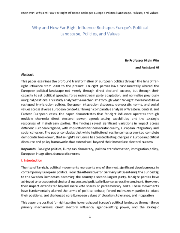 (PDF) Why and How Far-Right Influence Reshapes Europe's Political ...
