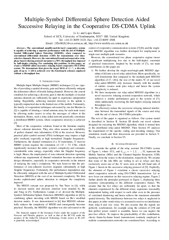 (PDF) Multiple-Symbol Differential Sphere Detection aided successive ...