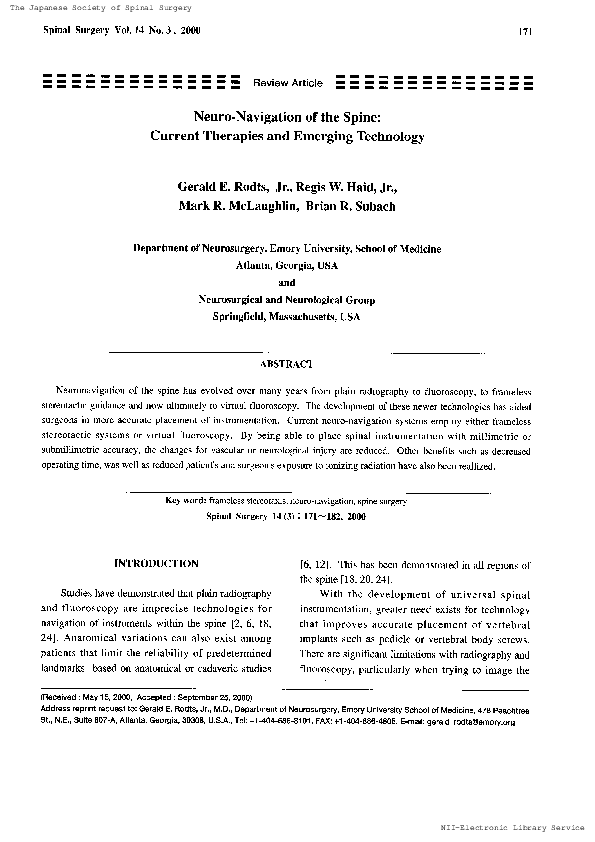 (PDF) Neuro-Navigation of the Spine : Current Therapies and Emerging ...