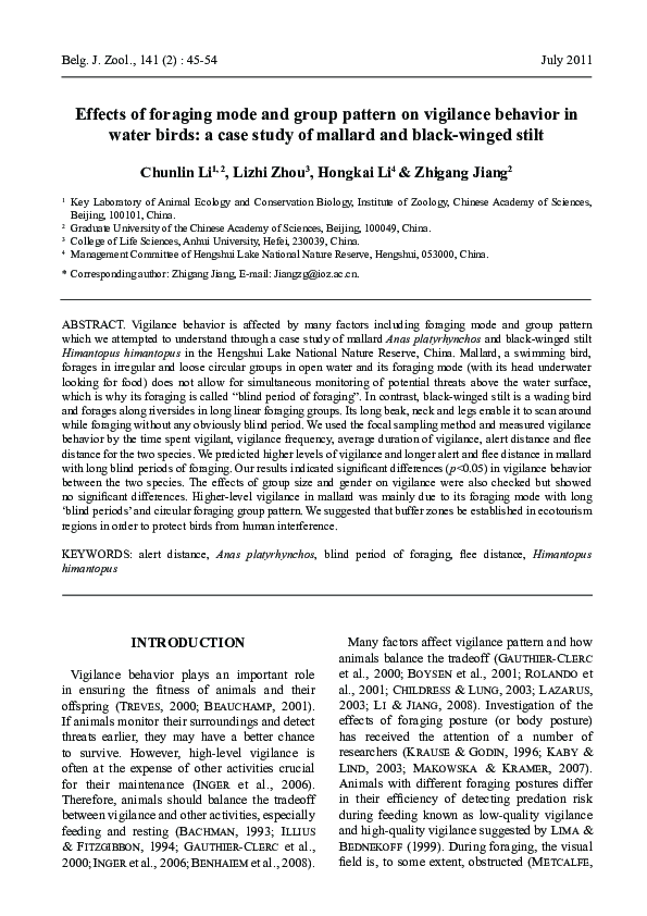 (PDF) Effects of foraging mode and group pattern on vigilance behavior ...