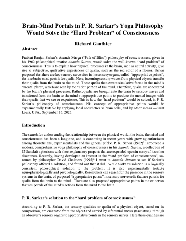 (PDF) Brain-Mind Portals in P. R. Sarkar's Yoga Philosophy Would Solve ...