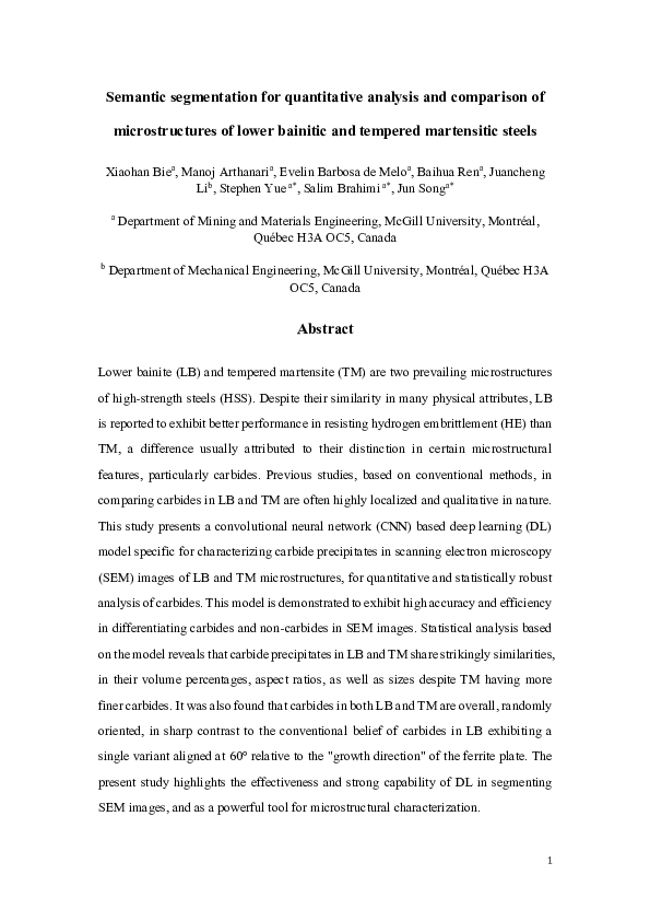 (PDF) Semantic segmentation of SEM images of lower bainitic and ...
